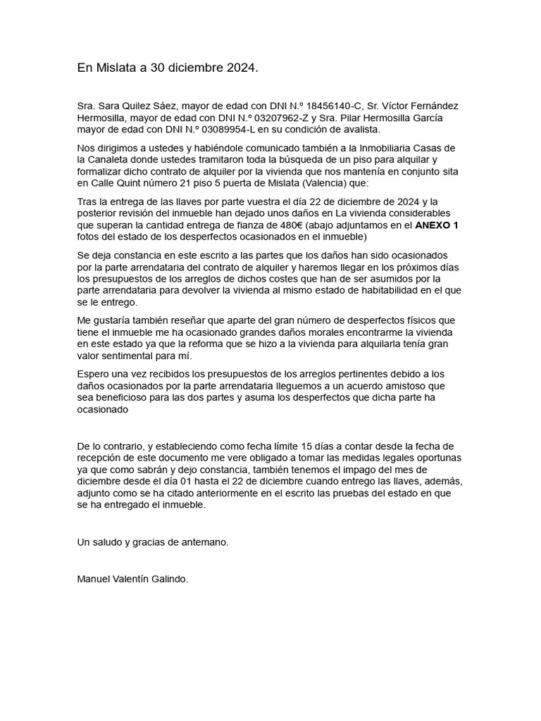 Reclamación por daños en alquiler Mislata | PDF