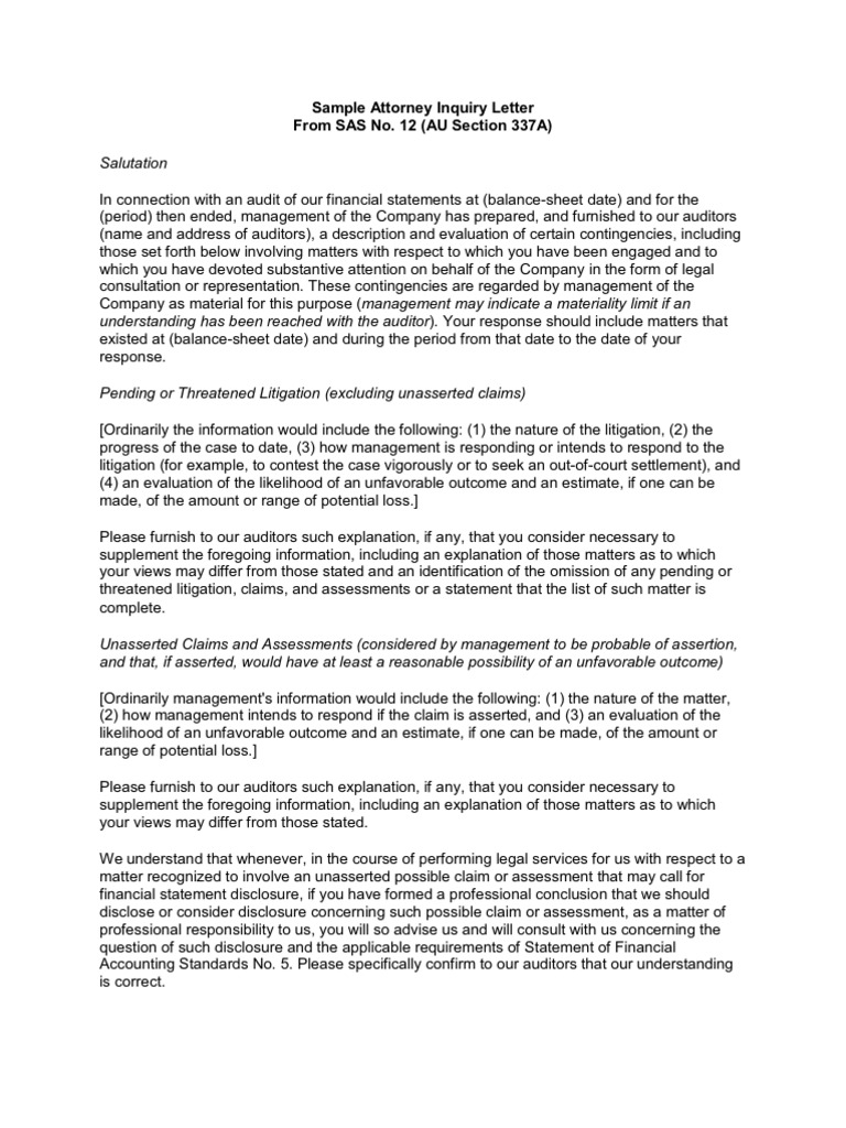 Audit Attorney Inquiry Letter | PDF | Finance & Money Management