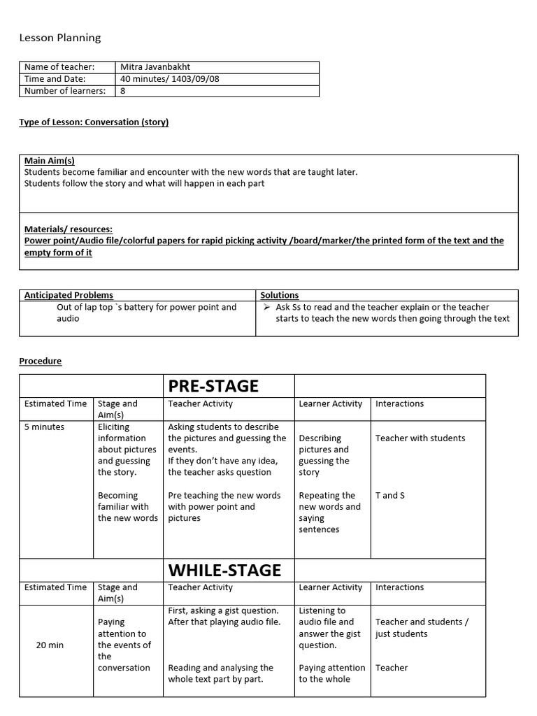 Lesson plan (1) | PDF | Teachers | Behavior Modification
