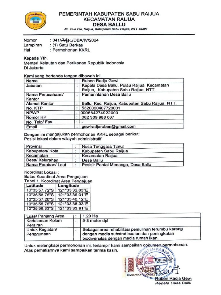 1713525753201-Permohonan_KKRL_Desa_Ballu | PDF