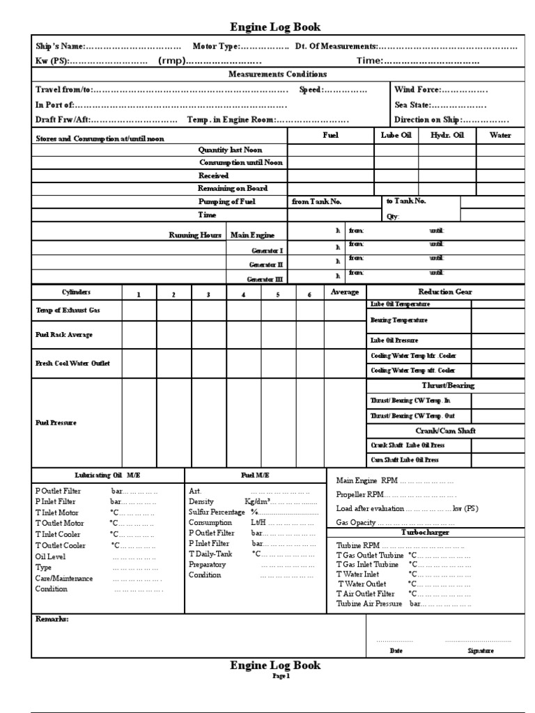 Engine Log Book Template | PDF | Engines | Turbocharger