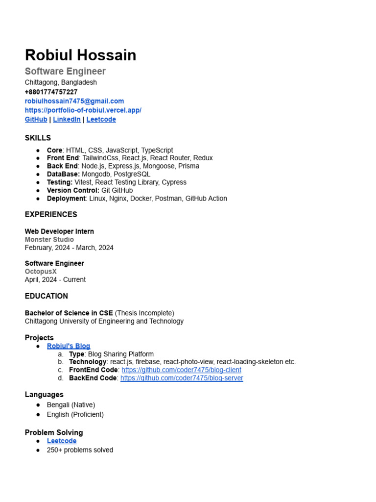 Robiul Hossain Resume | PDF