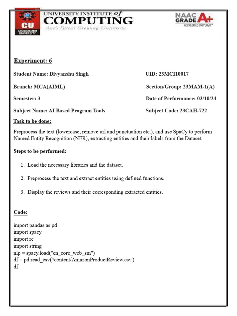 Experiment: 6: Task To Be Done | PDF