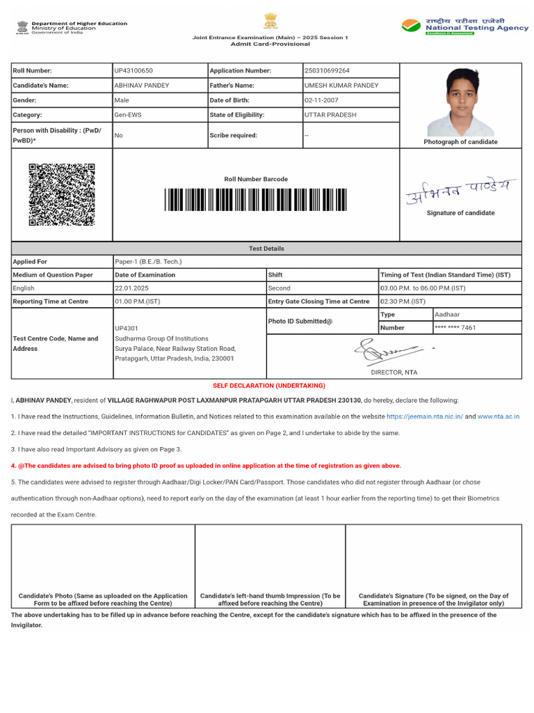 Application Details for NTA 250310699264 | PDF