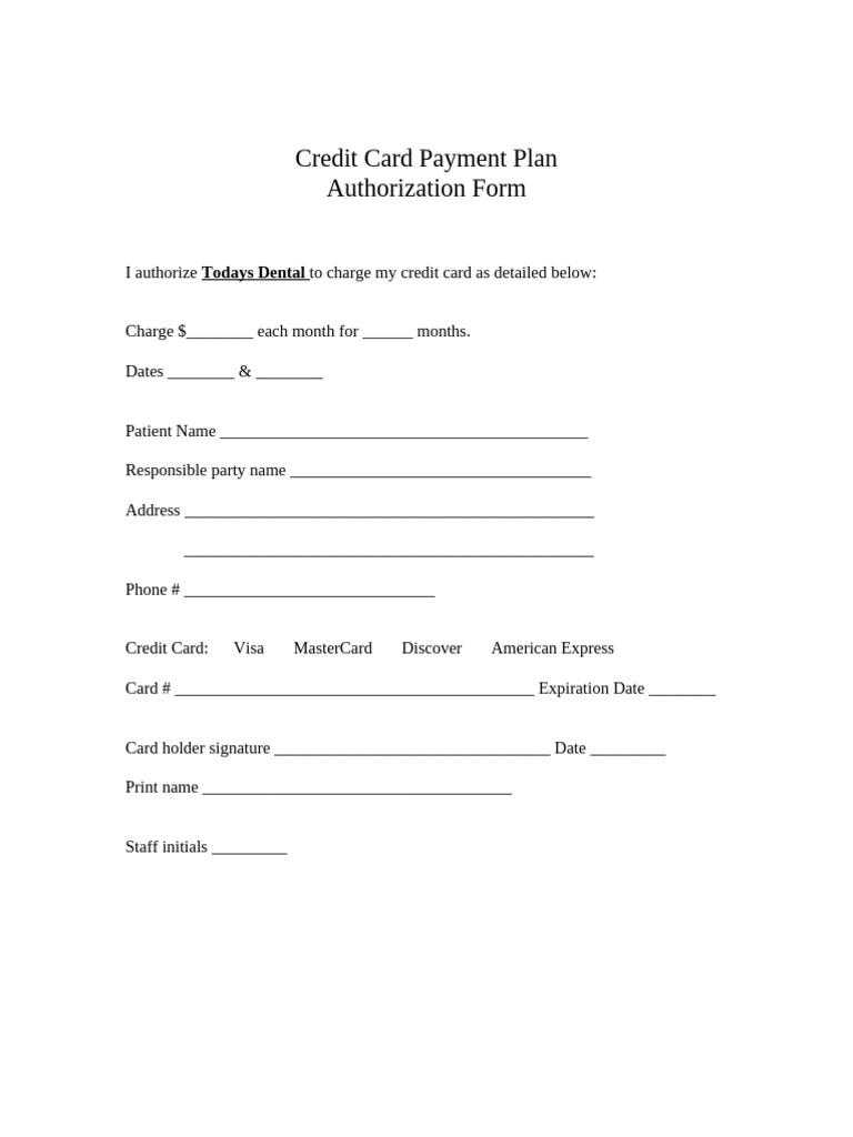 Credit Card Payment Plan Auth Form | PDF