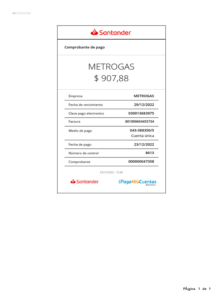 Comprobante de pago METROGAS 2022 | PDF