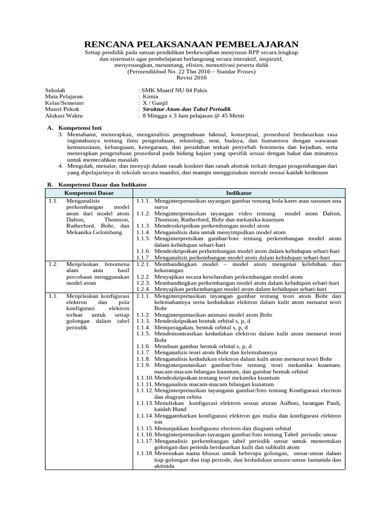 RPP 2 Struktur Atom Dan Tabel Periodik | PDF