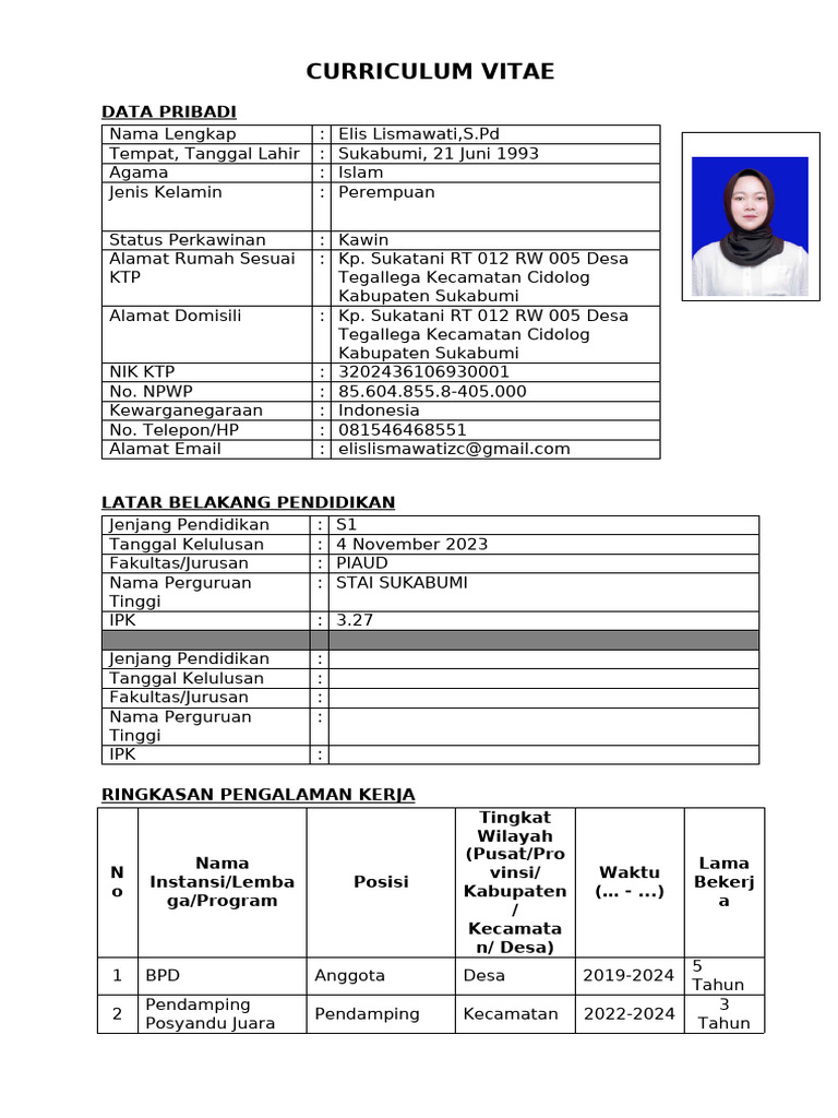 Form CV PENDAFTARAN | PDF