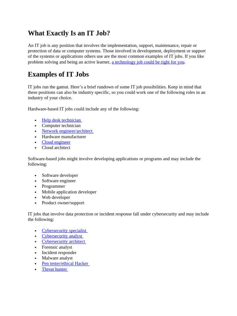 Understanding IT Job Roles | PDF