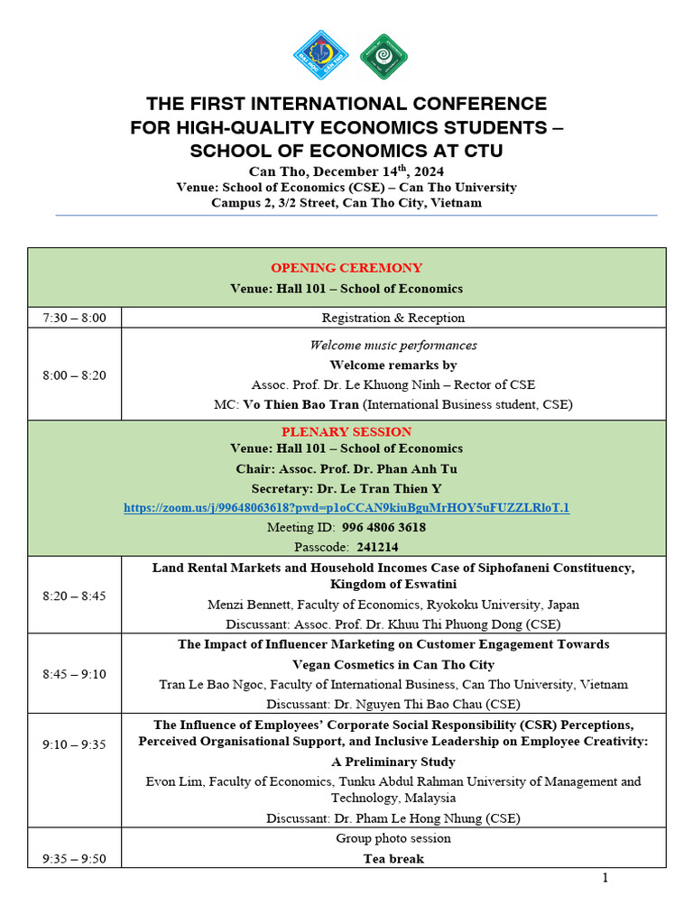 Final Program FICHQES - CSE CTU Dec. 14 2024 | PDF | Vietnam | Economies