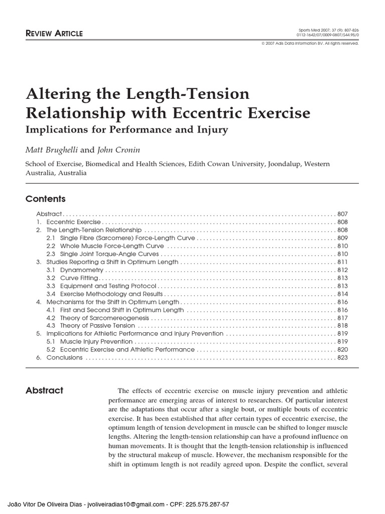 Altering The Length-Tension Relationship With Eccentric Exercise | PDF | Muscle Contraction ...