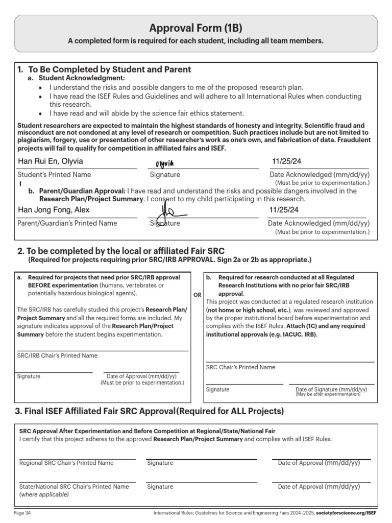 ISEF 2024-2025 Approval Form Guidelines | PDF | Institutional Review Board