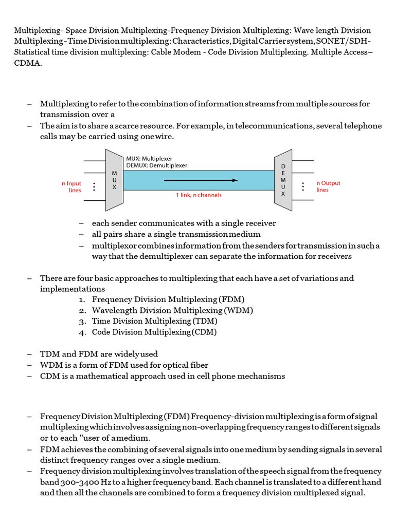 Unit 1 Multiplexing Material | PDF | Multiplexing | Wavelength Division Multiplexing