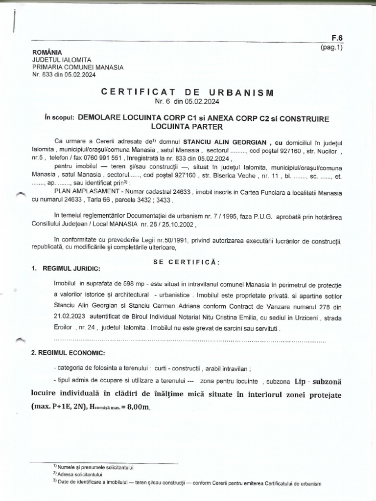 Certificat Urbanism 2 (Comprimat) | PDF