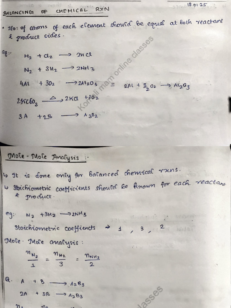 Balancing Chemical Reactions Guide Pdf Chemistry