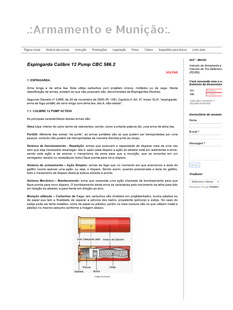 Armamento e Munição Espingarda Calibre 12 Pump CBC | PDF | Cartucho ...