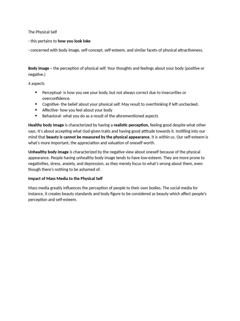 TASK 3- PHYSICAL SELF | PDF | Self Esteem | Body Image