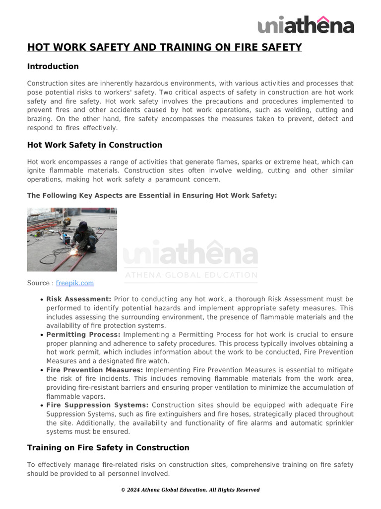 Hot Work & Fire Safety in Construction | PDF | Fire Safety ...