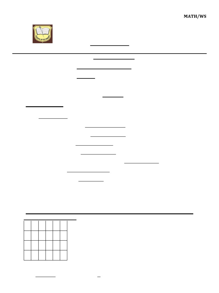 G5 Math WS CH 12 2024-2025 | PDF | Area | Length