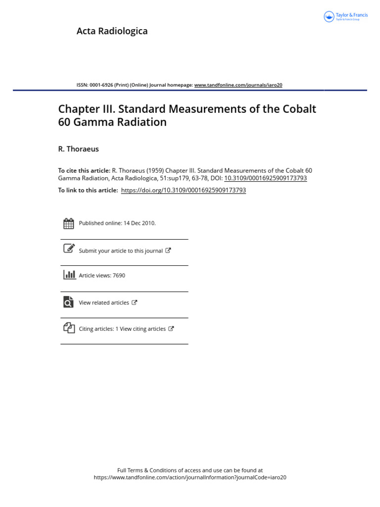 Chapter III. Standard Measurements of the Cobalt 60 Gamma Radiation ...