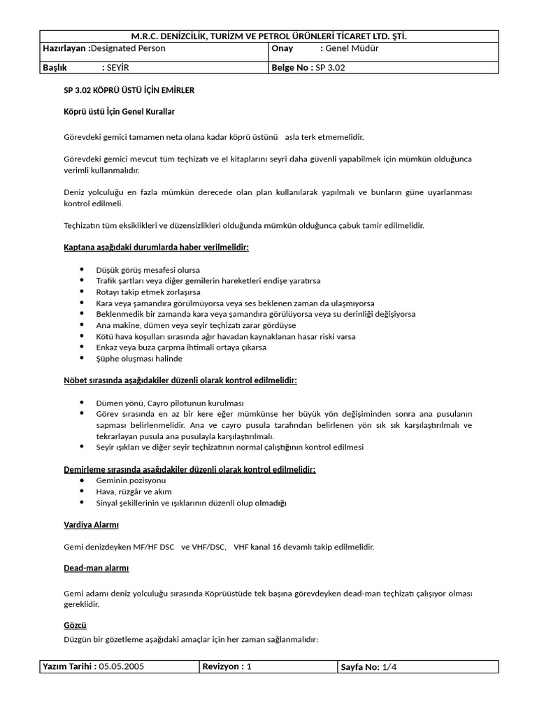 Designated Person Genel Müdür Seyir SP 3.02 | PDF