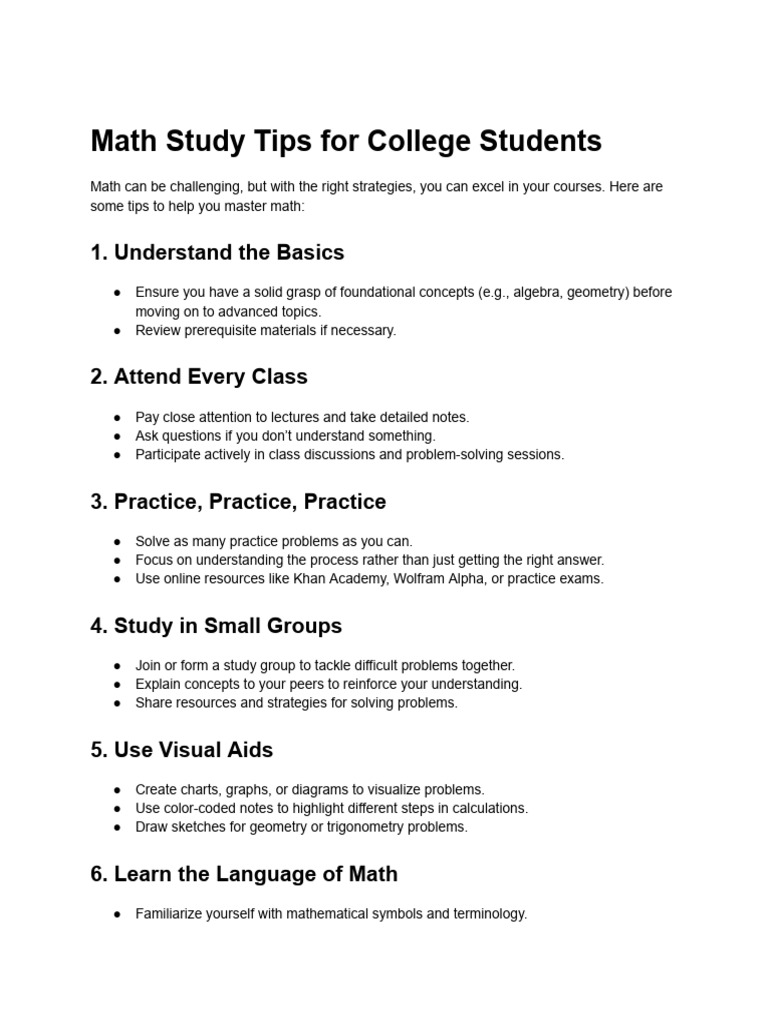 Math Study Tips For College Students | PDF