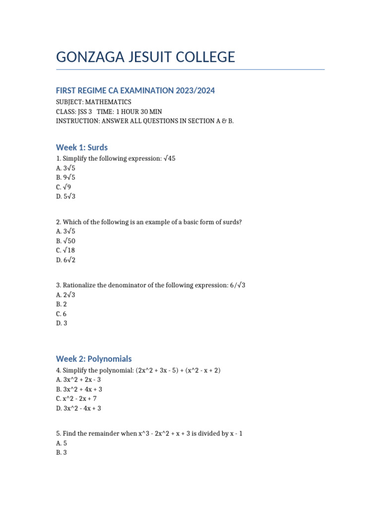 Math_CA_Questions | PDF