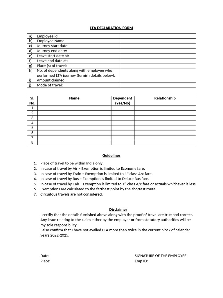LTA DECLARATION Format | PDF