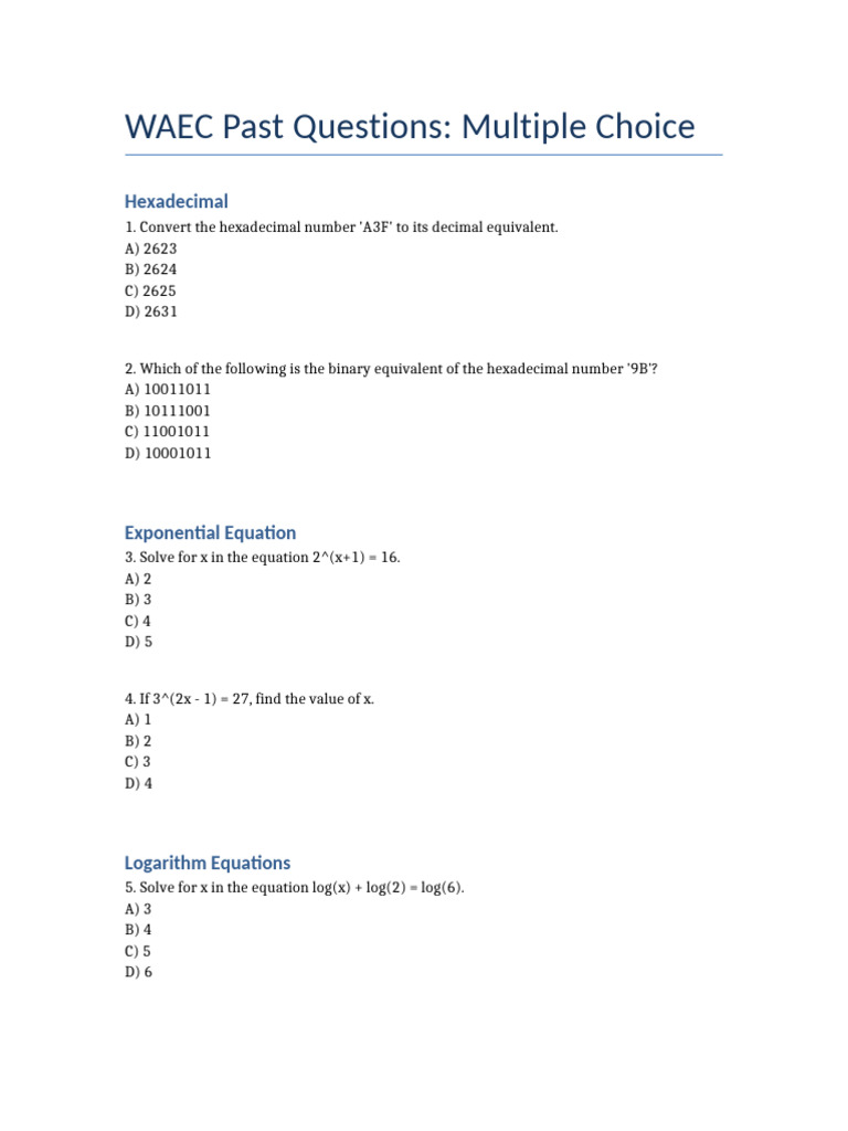 WAEC_Math_Multiple_Choice_Questions | PDF