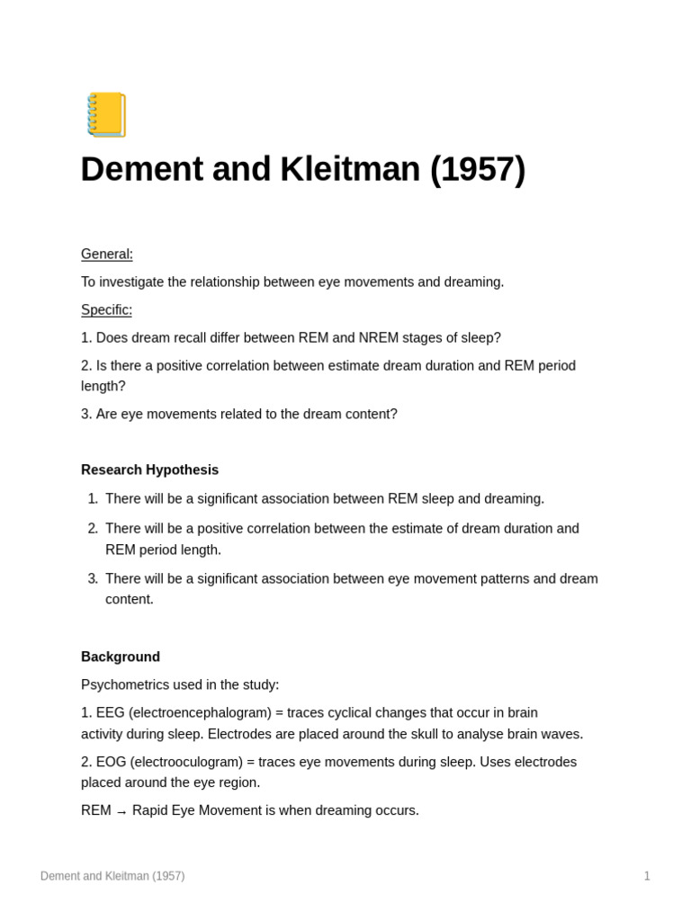 Dement - and - Kleitman - (1957) Study | PDF | Rapid Eye Movement Sleep ...