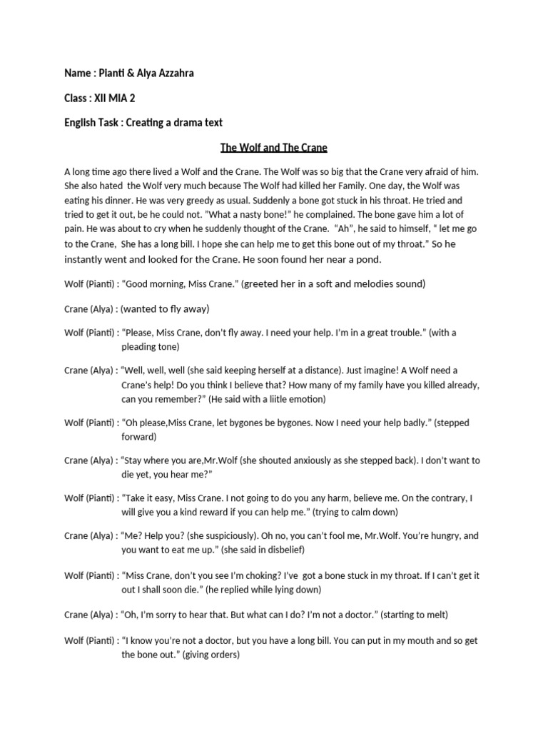 English Task (The Wolf and The Crane) | PDF