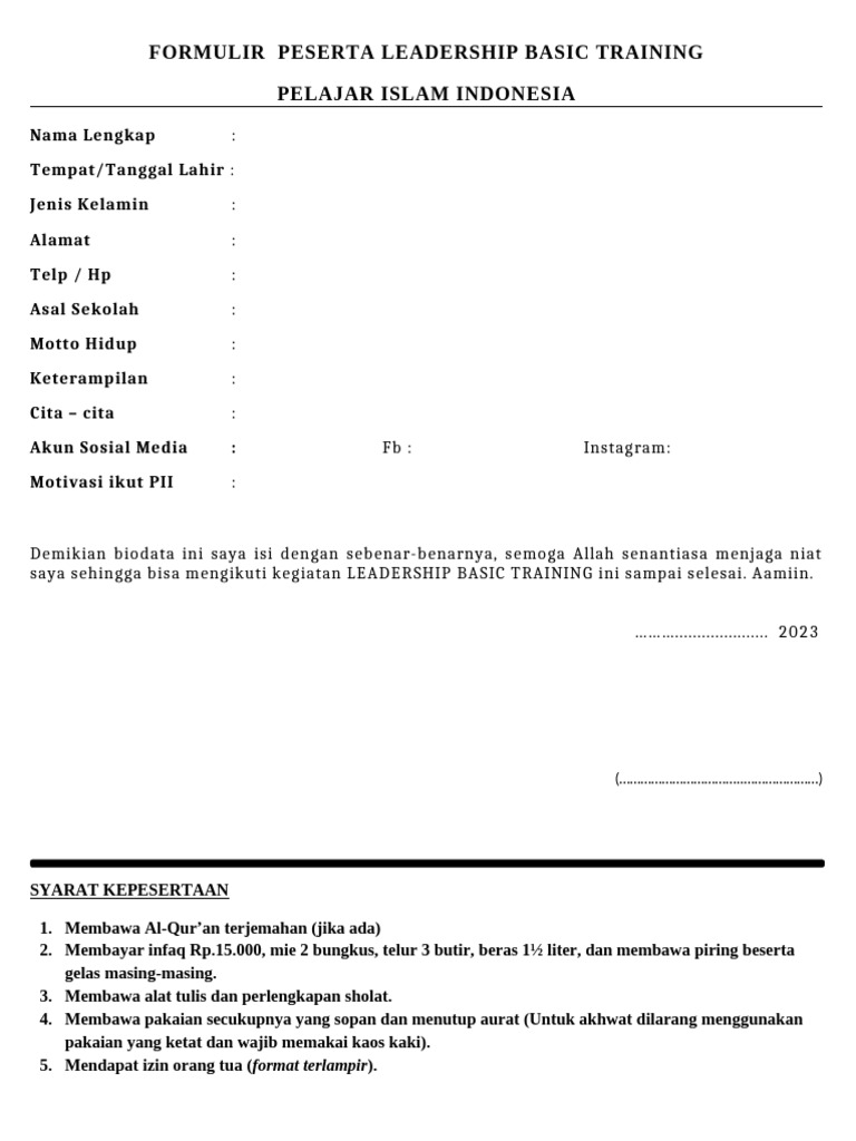 FORMULIR PESERTA LBT 2023 | PDF