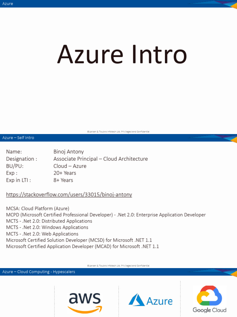 LTI Azure Training - Intro | PDF | Microsoft Azure | Cloud Computing