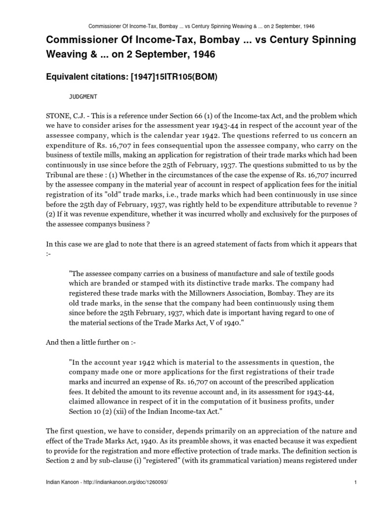 Commissioner of Income Tax Bombay Vs Century Spinning Weaving On 2 ...