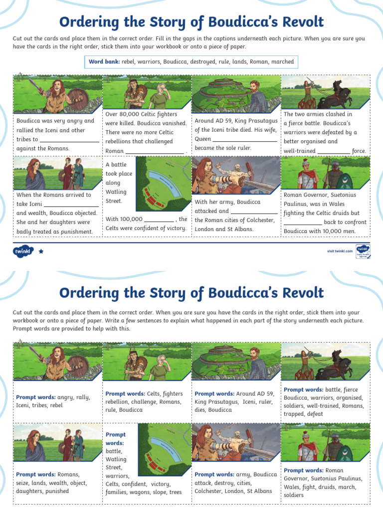 Ordering The Story of Boudiccas-Activity Sheet | PDF | Roman Britain