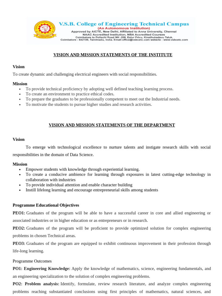 Vision and Mission of Engineering Institute | PDF | Engineering | Knowledge
