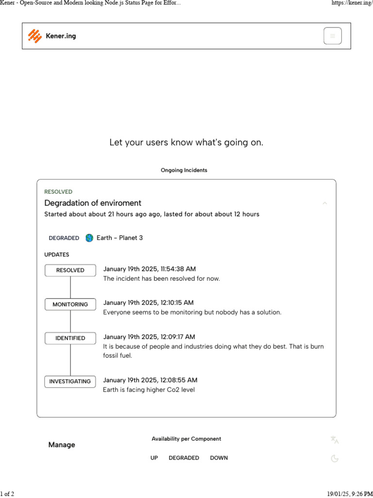 Kener - Open-Source and Modern looking Node.js Status Page for ... Kener - Open-Source and Modern looking Node.js Status Page for ...