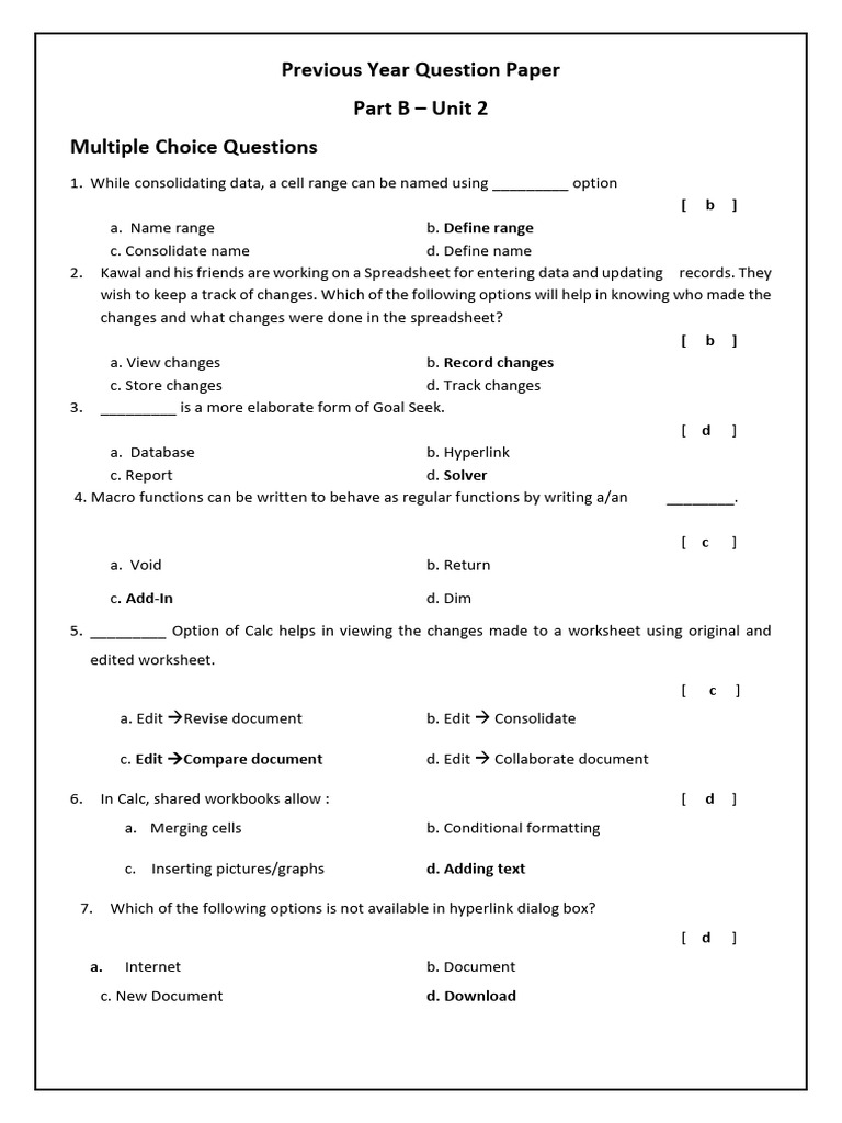 Grade 10 - Part B - Unit 2 (Electronic SpreadSheet) | PDF | Spreadsheet | Hyperlink