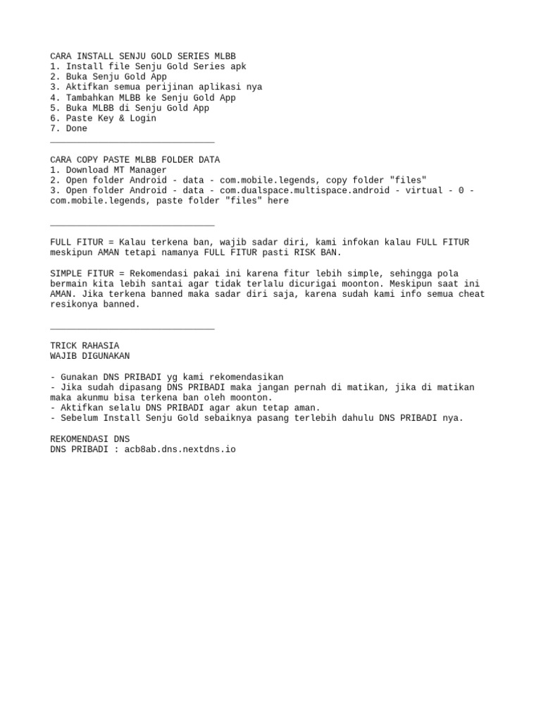 1. Cara Install Gold Series MLBB (DNS NYA BARU BACA DULU) | PDF