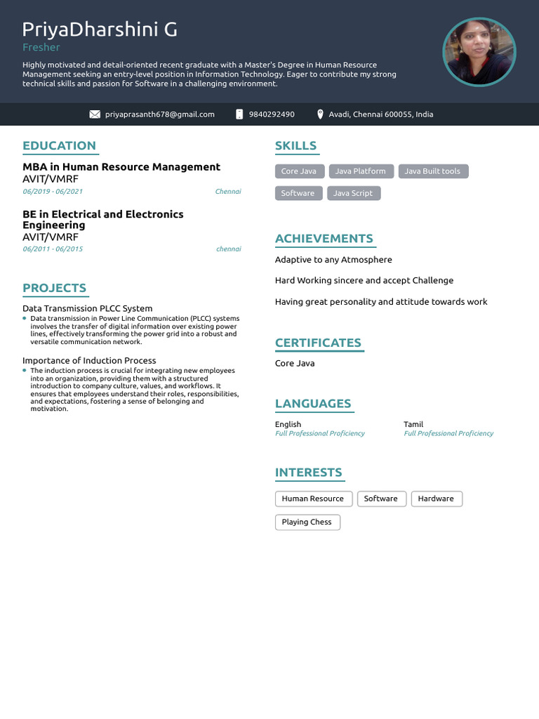 PriyaDharshini's Resume | PDF | Human Resources | Computing