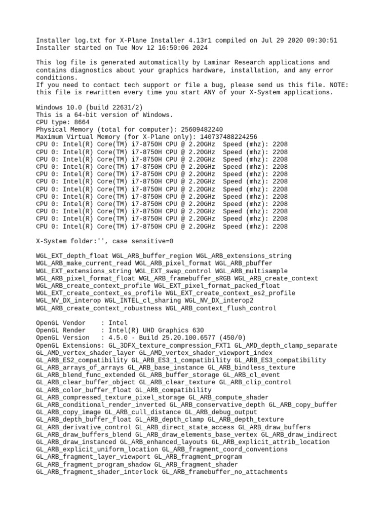 X-Plane Installer Log | PDF | Central Processing Unit | Hertz
