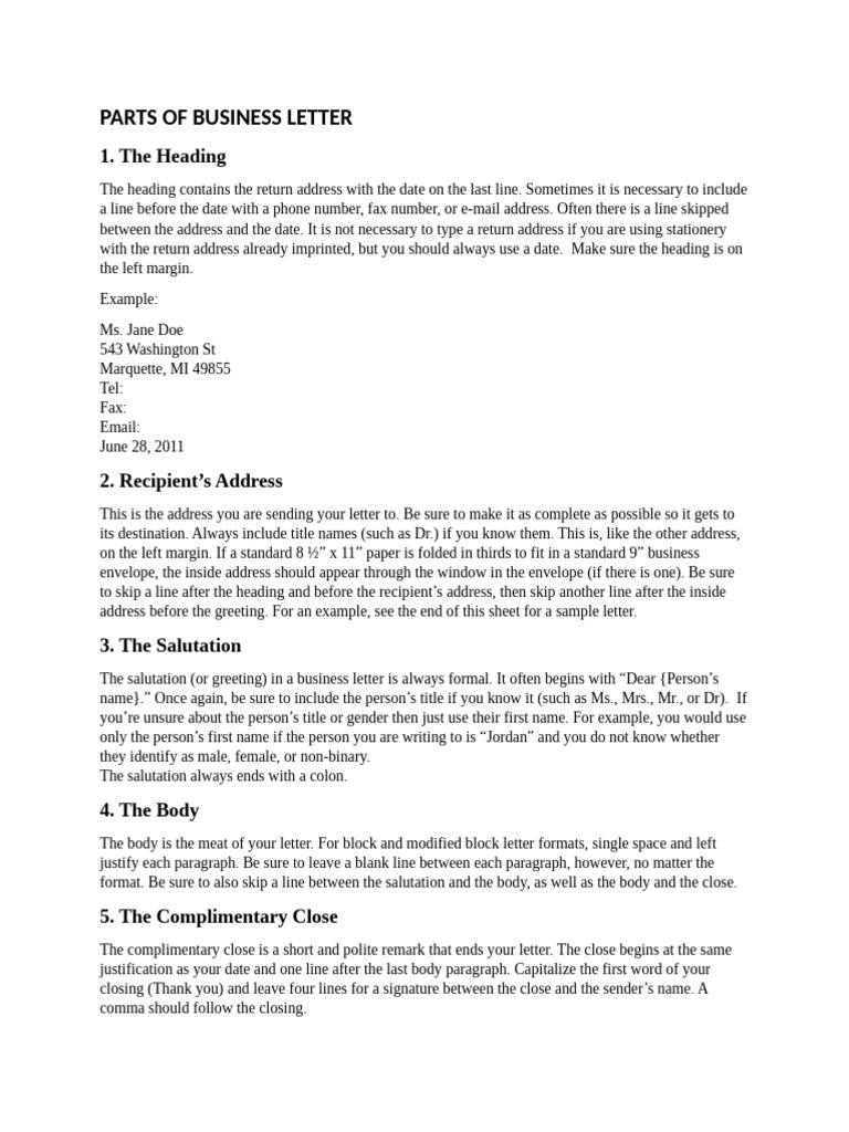 PARTS OF BUSINESS LETTER | PDF | Expert | Communication