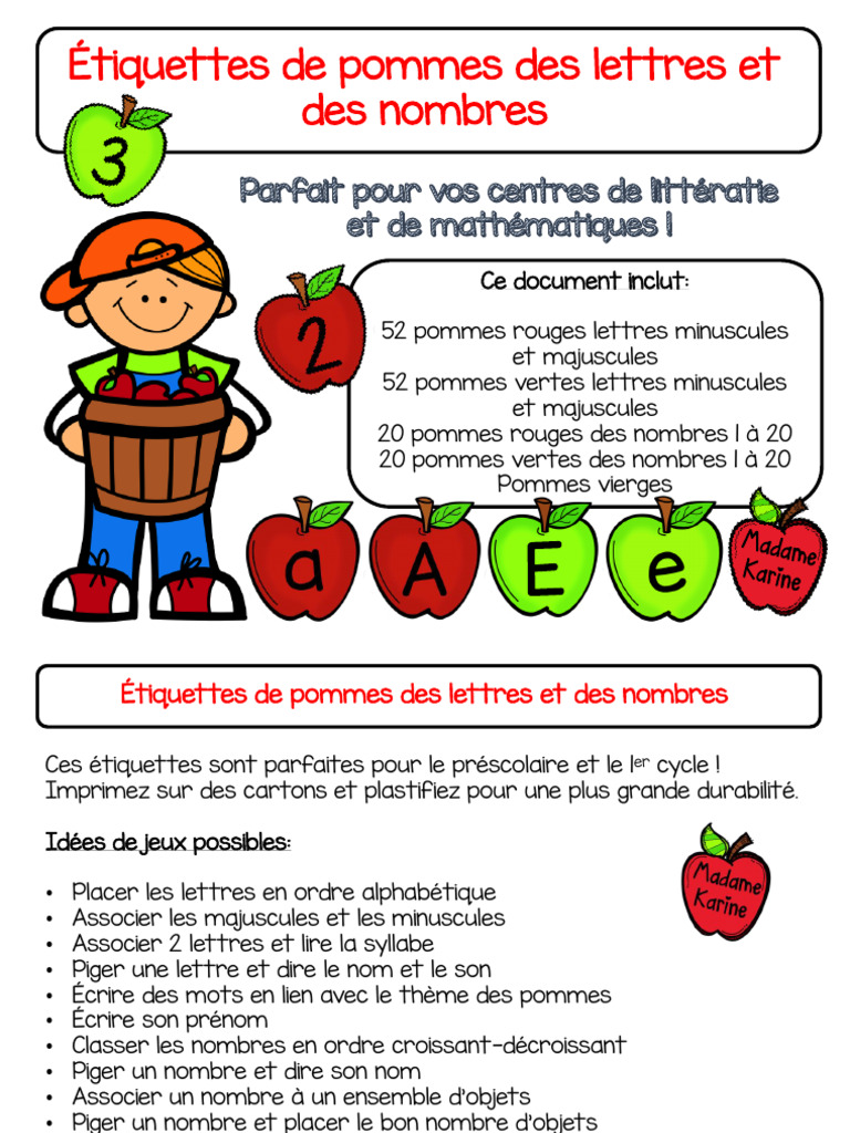 Étiquettes Pommes Lettres & Nombres | PDF