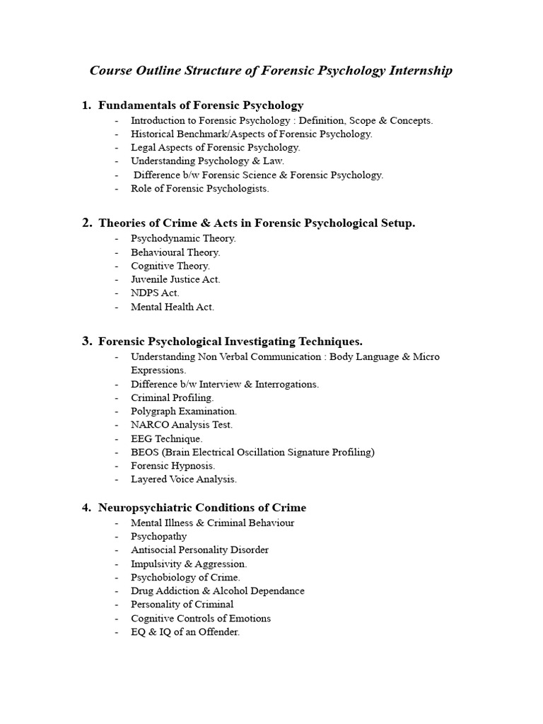 Forensic Psychology Internship Course Outline | PDF