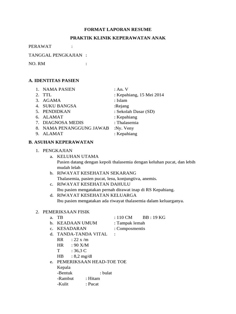 Format Laporan Resume Anak | PDF