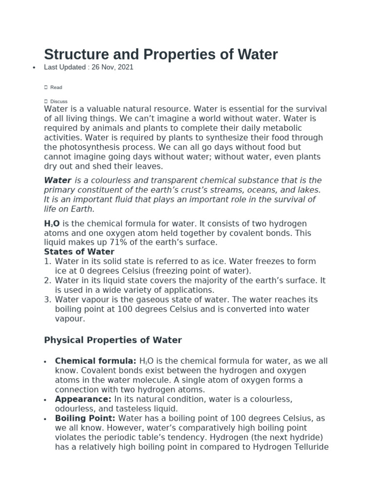 water structure | PDF | Water | Properties Of Water