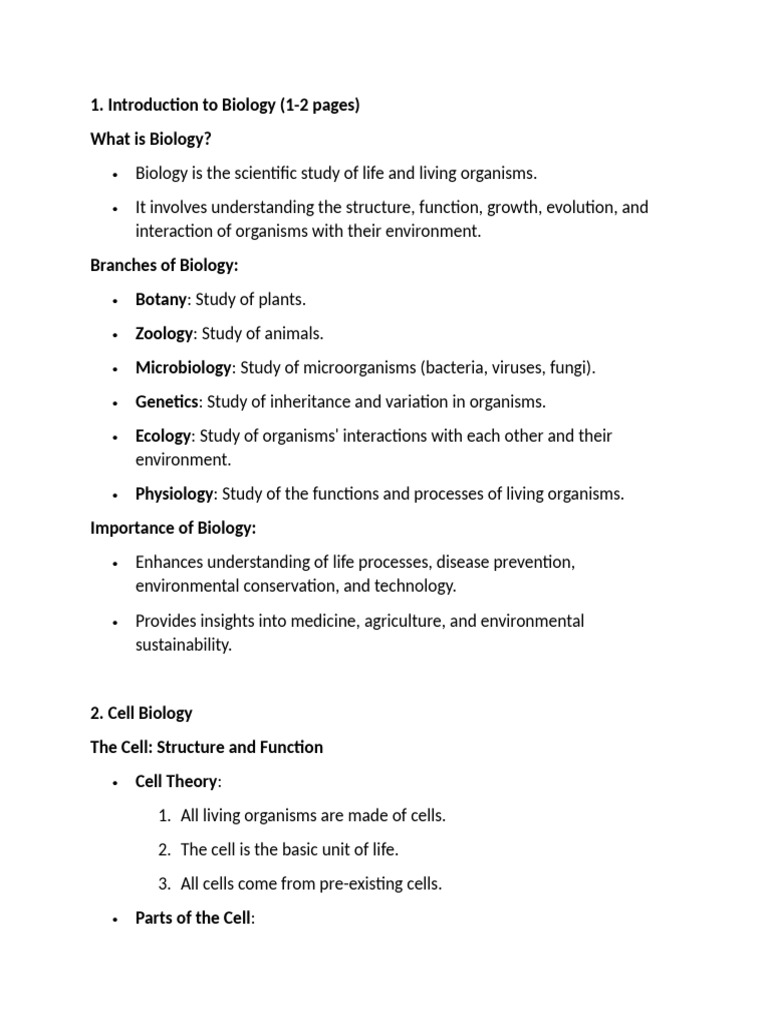 Biology Shortened Notes Grade 10 | PDF | Cell (Biology) | Biology