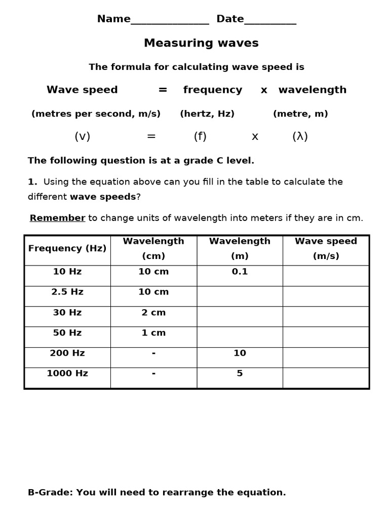 AQA-P1-5.2-Measuring Waves Worksheet | PDF