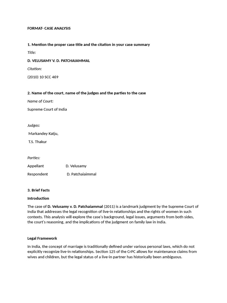 D. VELUSAMY V. D. PATCHAIAMMAL Draft | PDF | Marriage | Appeal