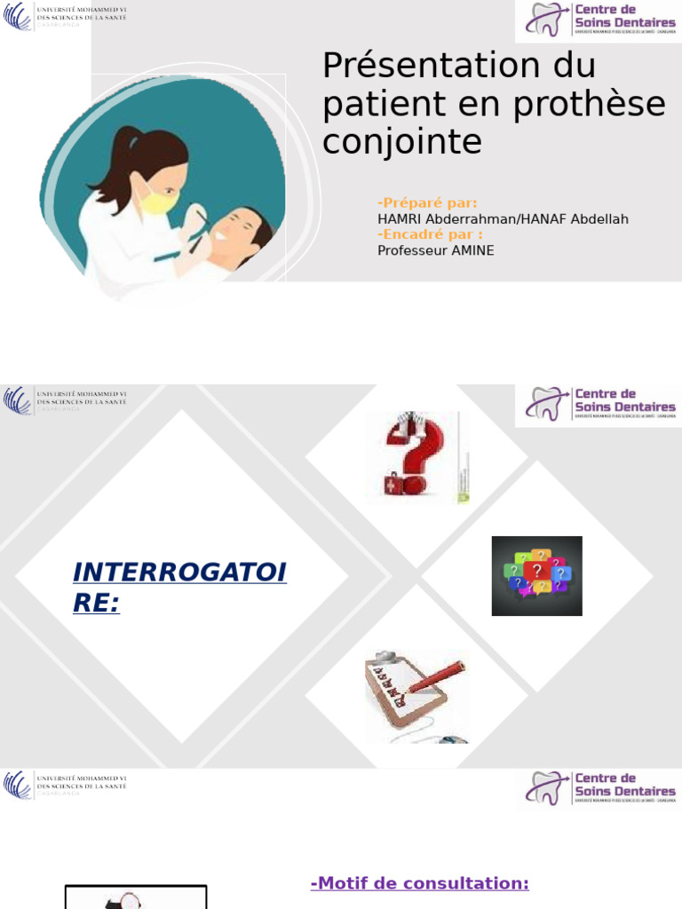 Présentation Du Patient en Prothèse Conjointe | PDF | Hygiène bucco-dentaire | Branches de la ...